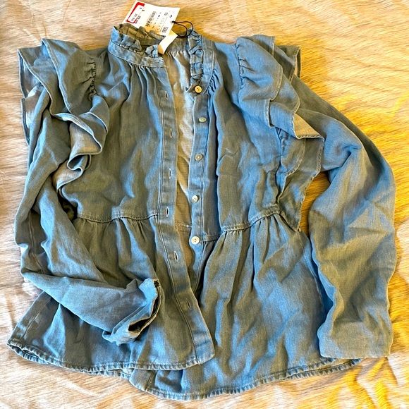 Zara | Tops | Zara Denim Blouse With Ruffle Details Nwt | Poshmark